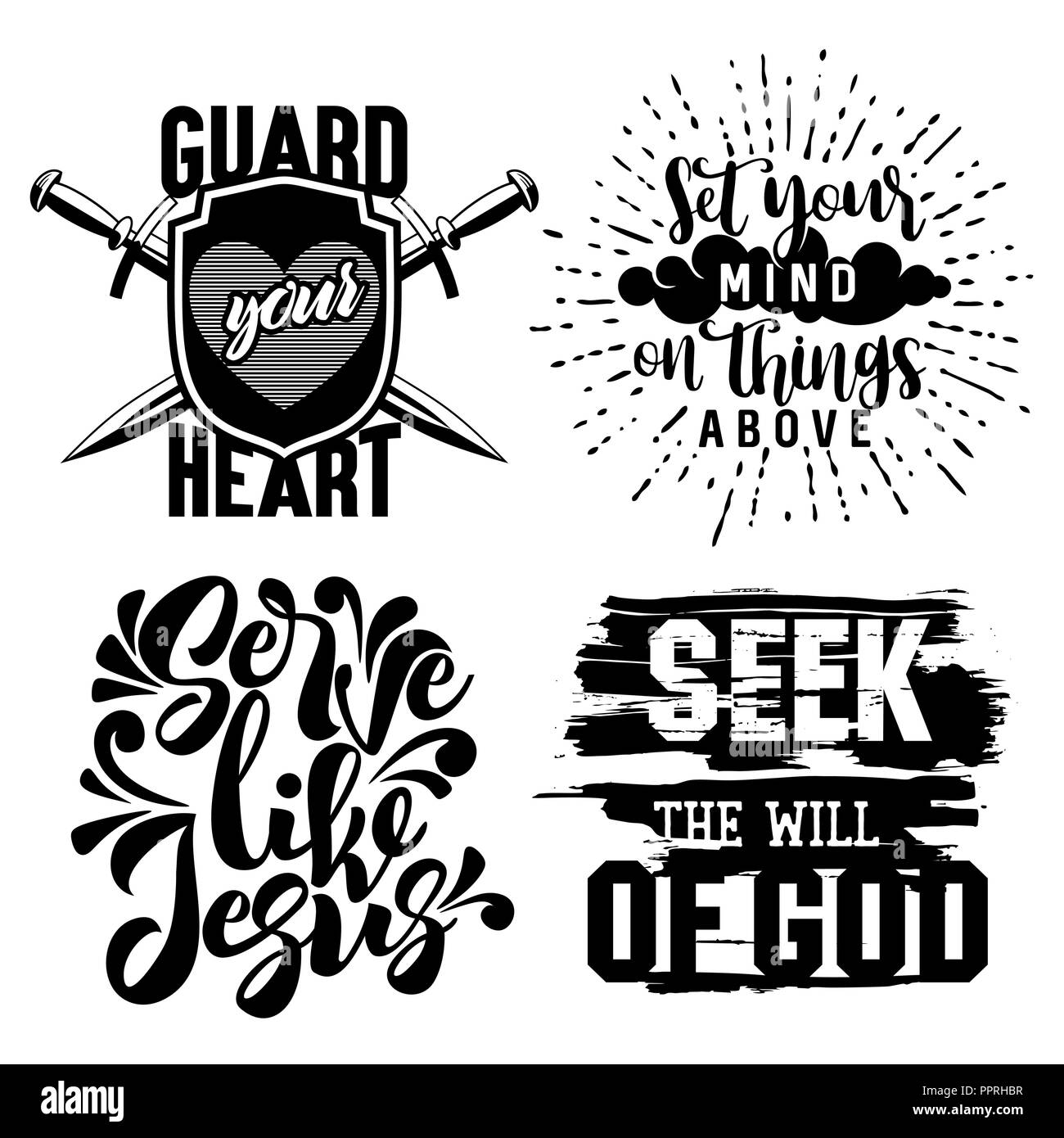 Christian typography and lettering. Illustration of the phrases of ...