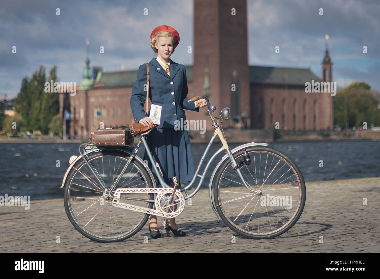 STOCKHOLM, SWEDEN, SEPT 22, 2018: Bike in tweed bicycle tour with ...