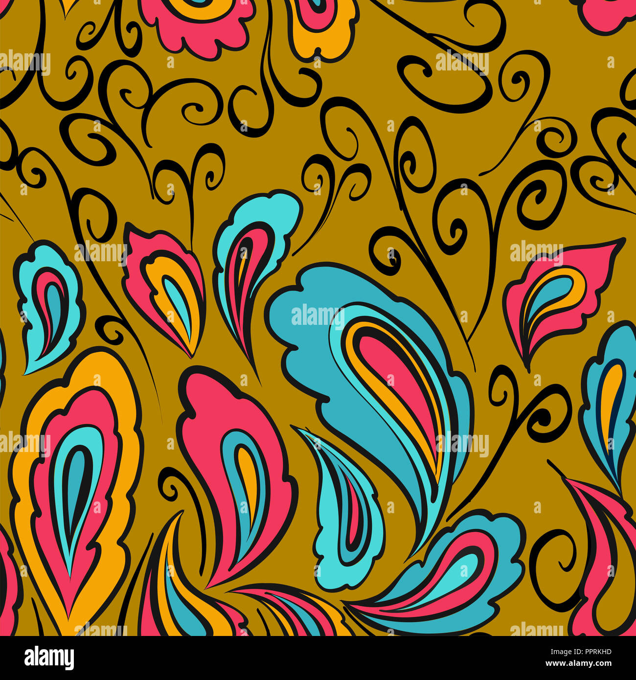 Hand Drawn Paisley Patterns Doodle Abstract Colorful Seamless Pattern.