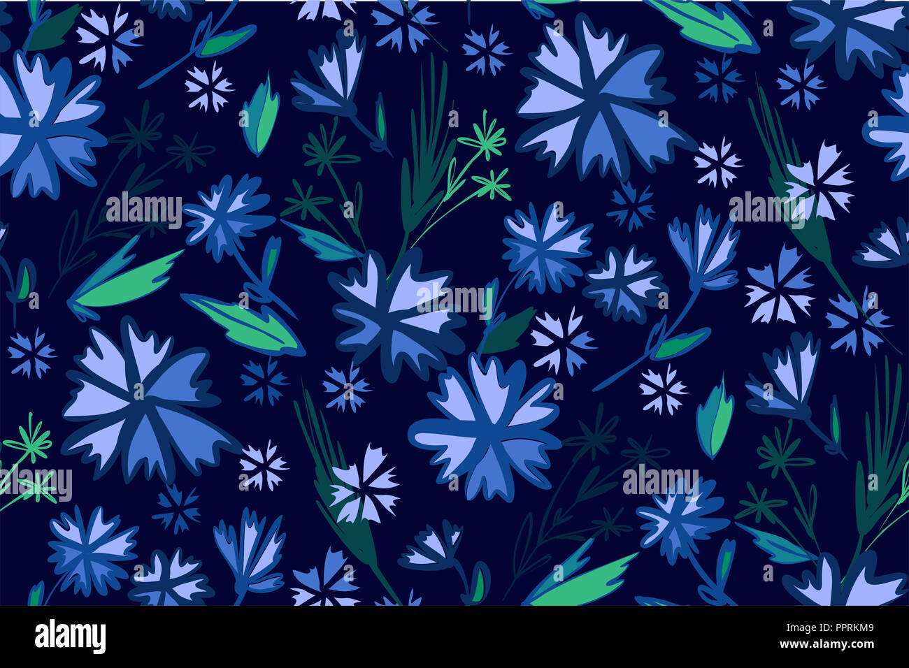 Floral seamless pattern with different flowers and leaves. Botanical ...