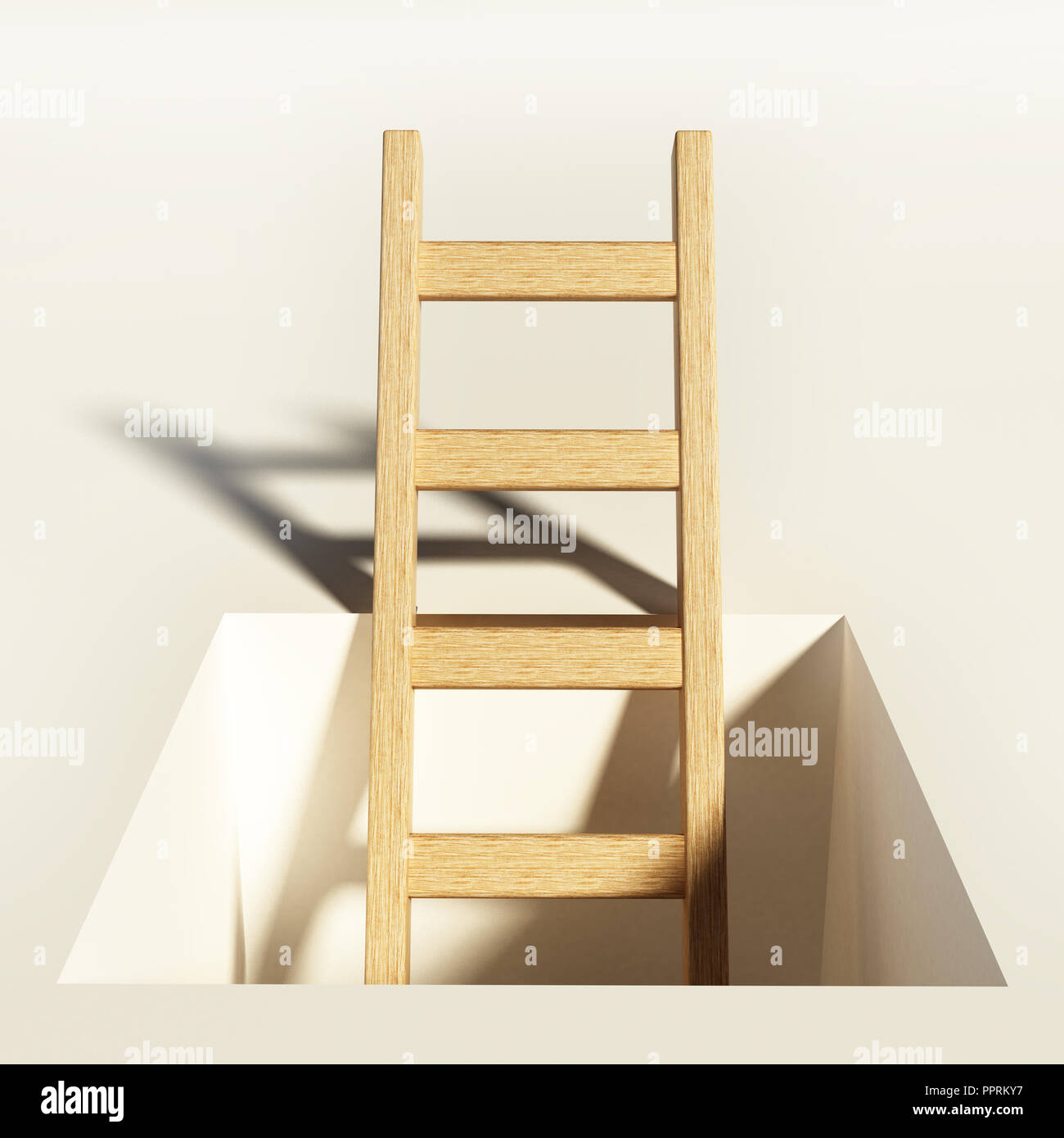 Wooden ladder rising above the square hole on the ground Stock Photo ...