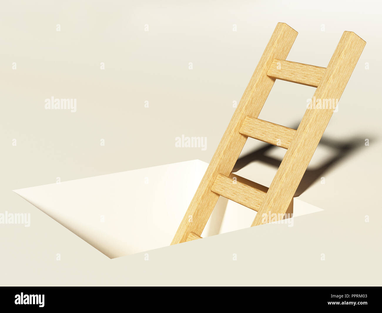 Wooden ladder rising above the square hole on the ground Stock Photo ...