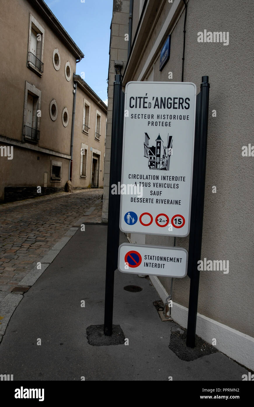 One of the road signs at the entrance into the city of Angers in the ...