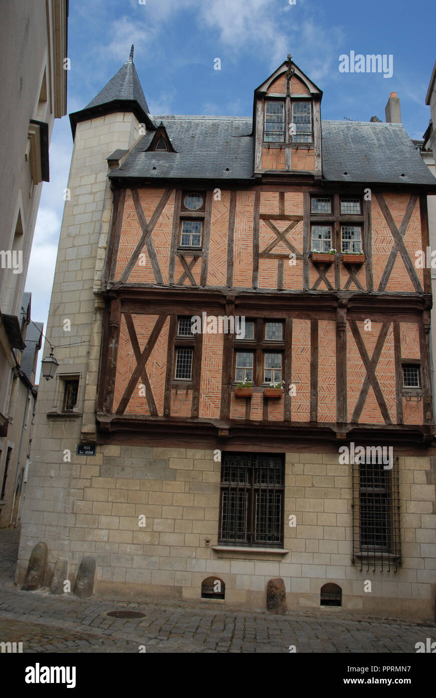 A medieval building in the old quarter of Angers in Val de Loire (Loire ...