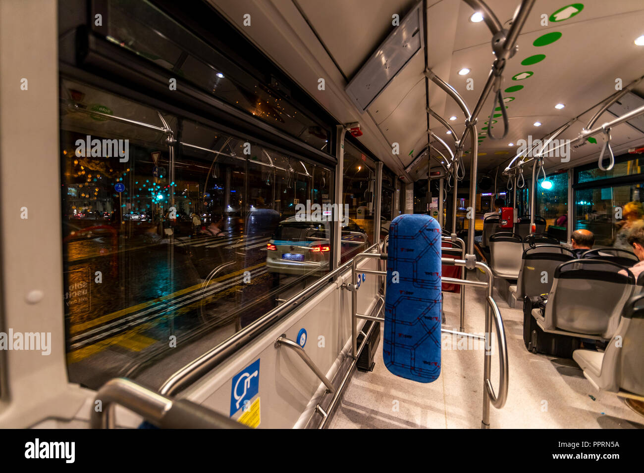 Disability space provision on a modern city bus, Bologna, Italy Stock ...