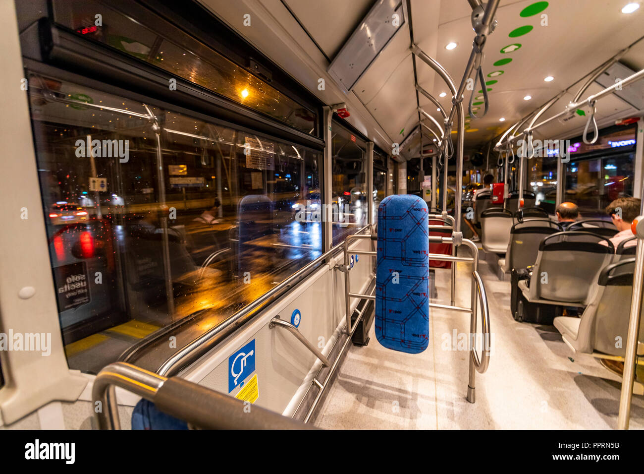 Disability space provision on a modern city bus, Bologna, Italy Stock ...