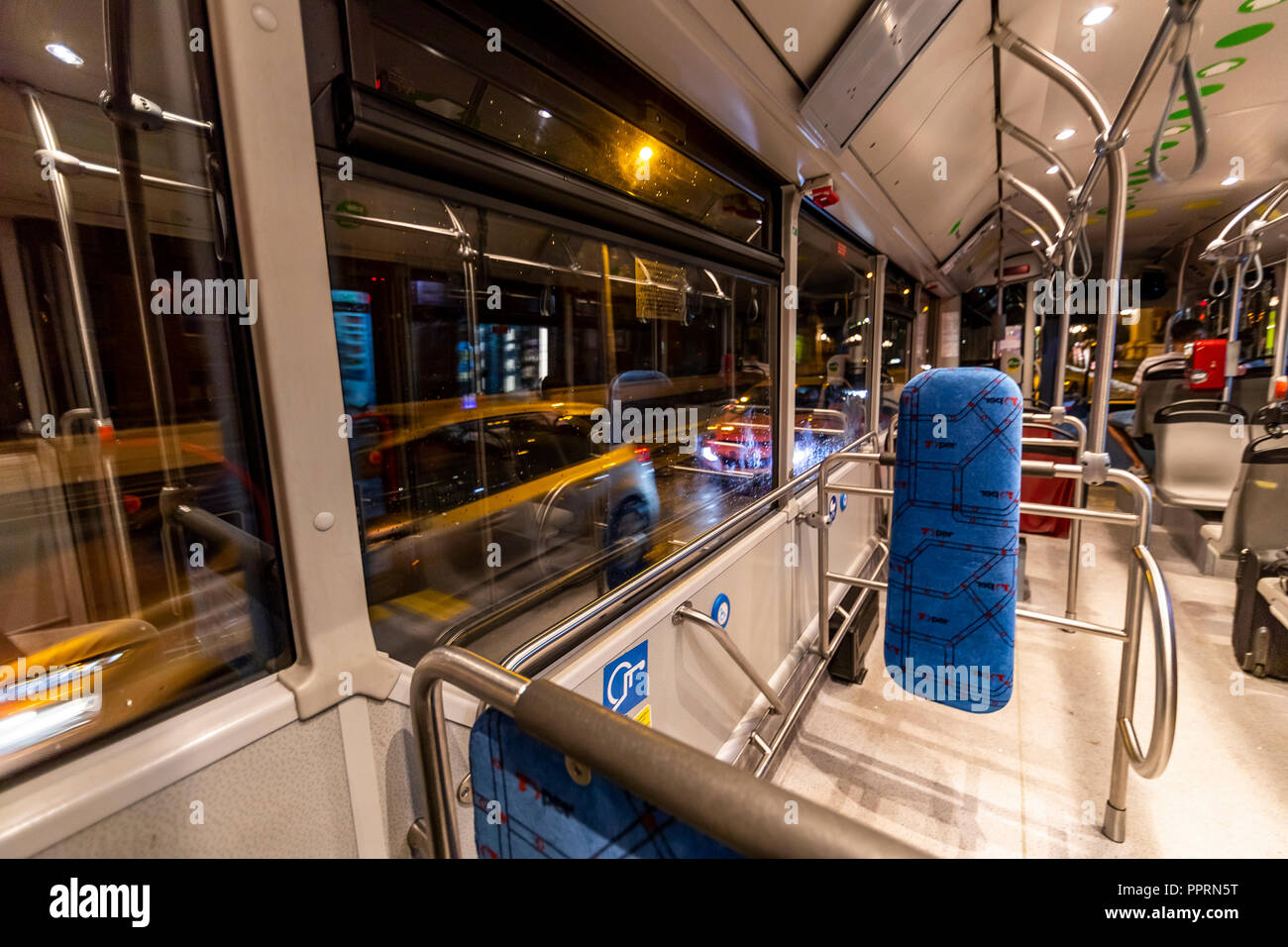 Disability space provision on a modern city bus, Bologna, Italy Stock ...