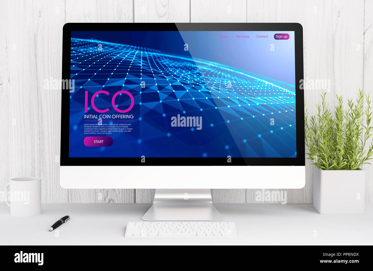 3d rendering initial coin offering ico website on computer. All screen ...