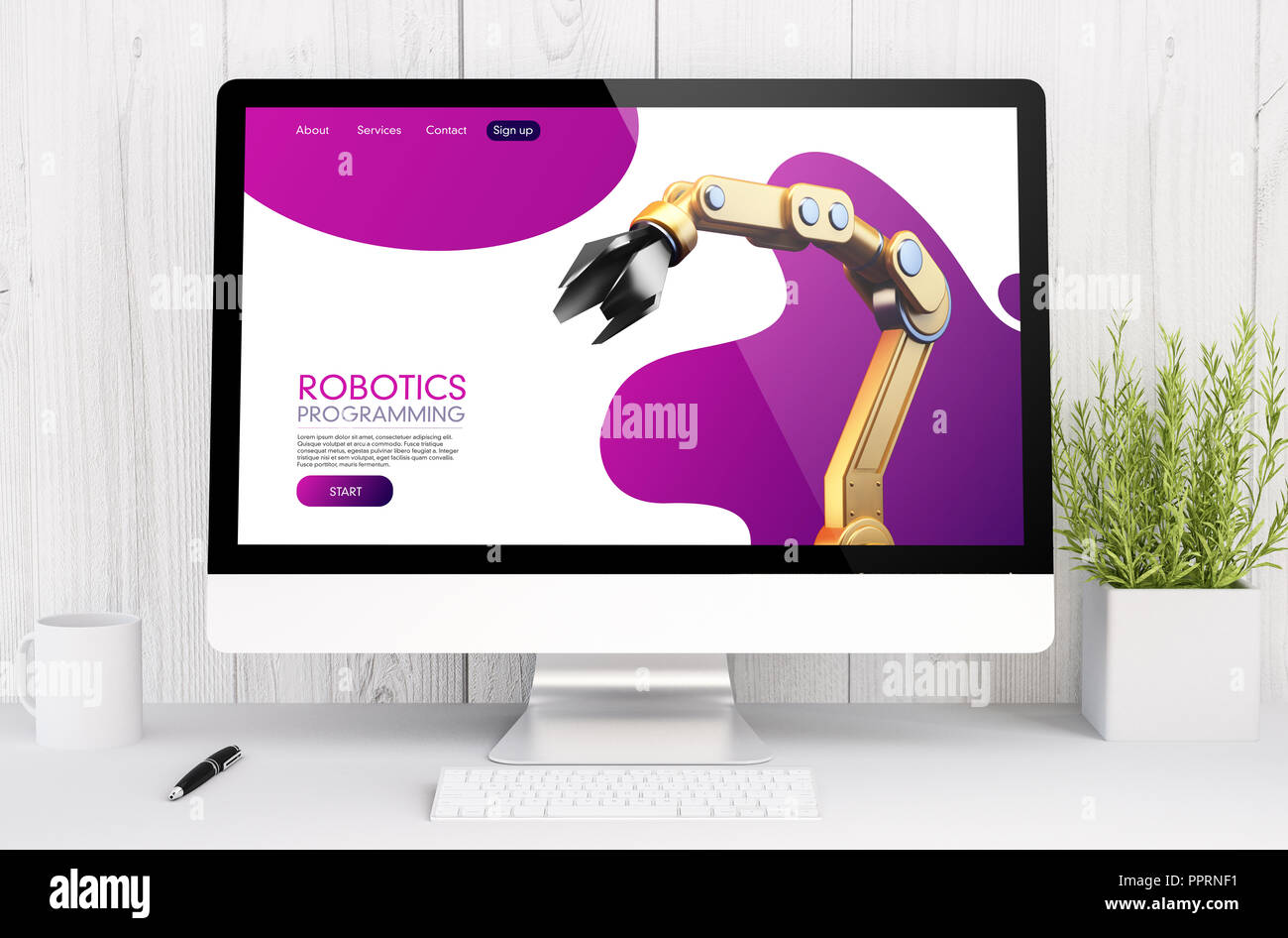 3d rendering robotics website on computer. All screen graphics are made ...