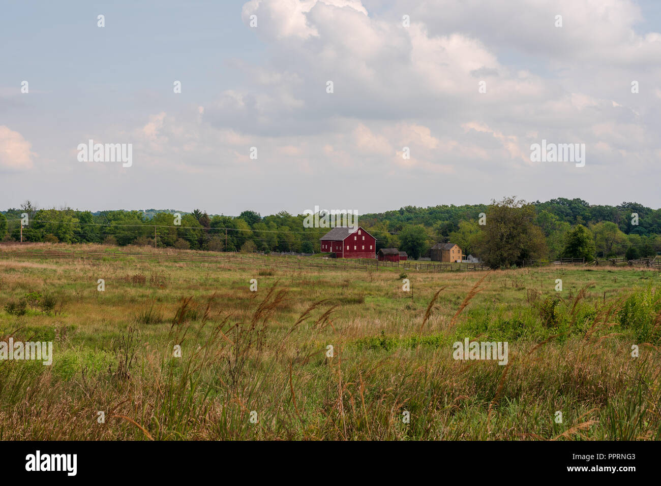 Red barns and a farmhouse near the historic Civil War battle of ...