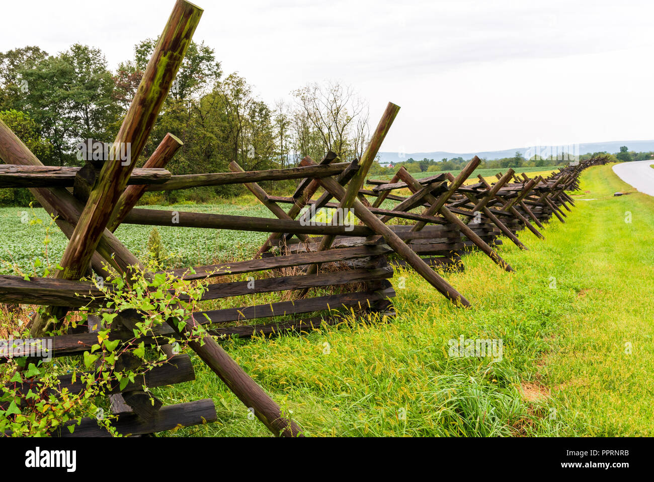 A long woodedn fence that serves as a fortification lines a historic ...