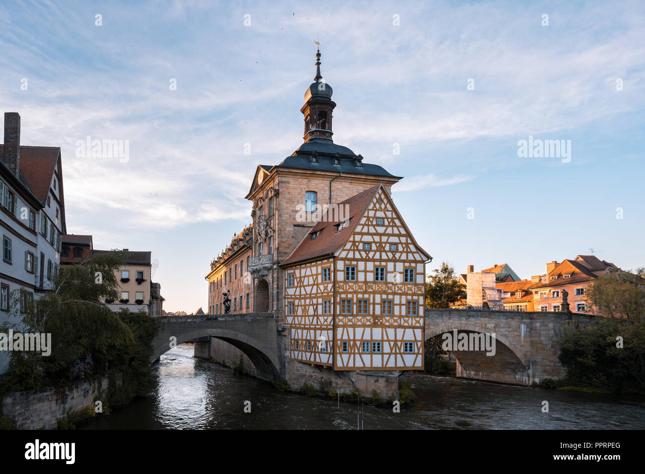 The Old Town Hall of Bamberg, Germany, at sunset. Big Panorama Stock ...