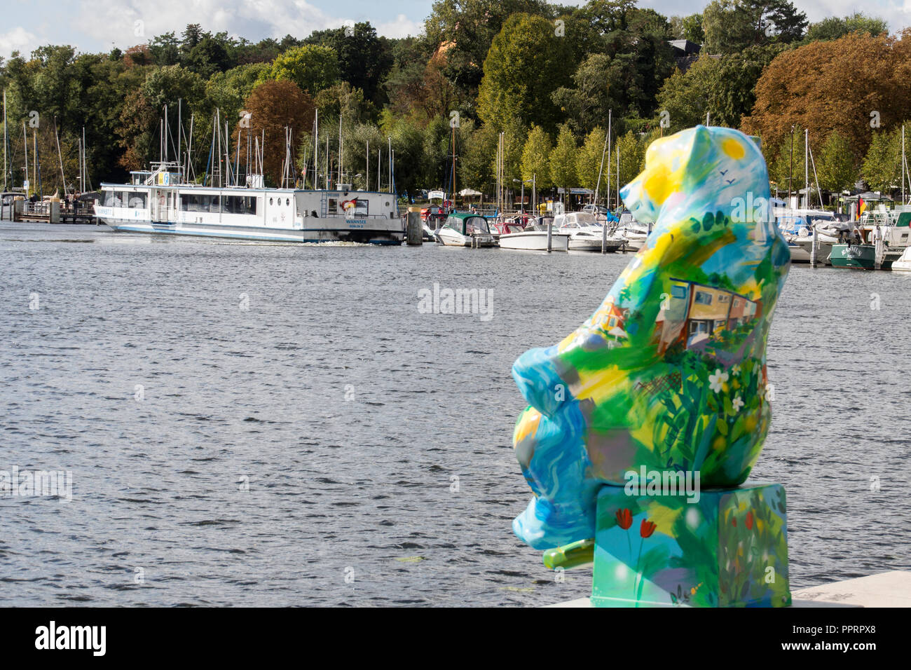 A Buddy Bear and the BVG ferry Wansee at Kladow, Berlin Stock Photo - Alamy