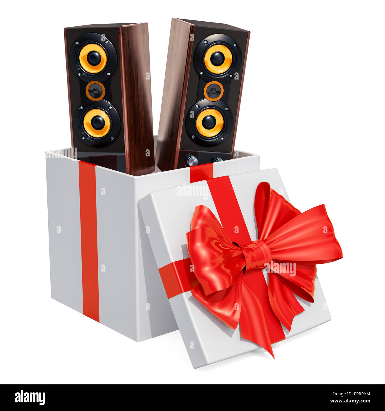 Gift box with computer speakers, 3D rendering isolated on white ...