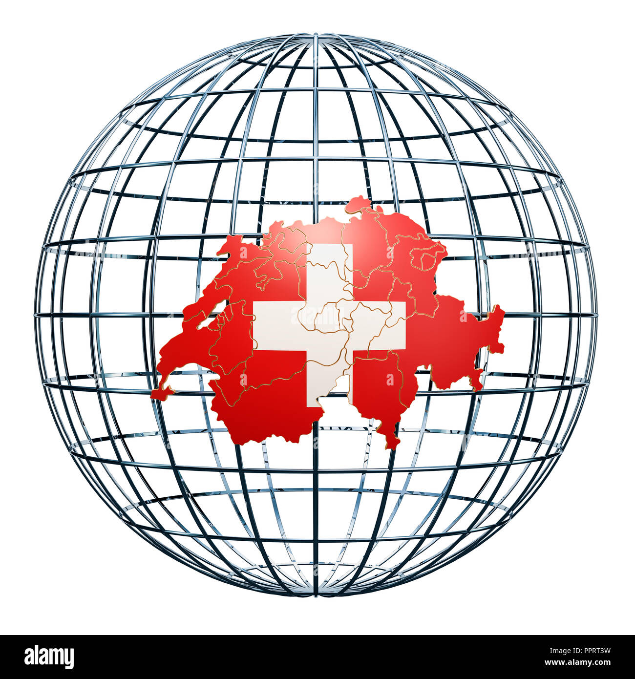 Swiss map on the Earth Globe. 3D rendering isolated on white background ...