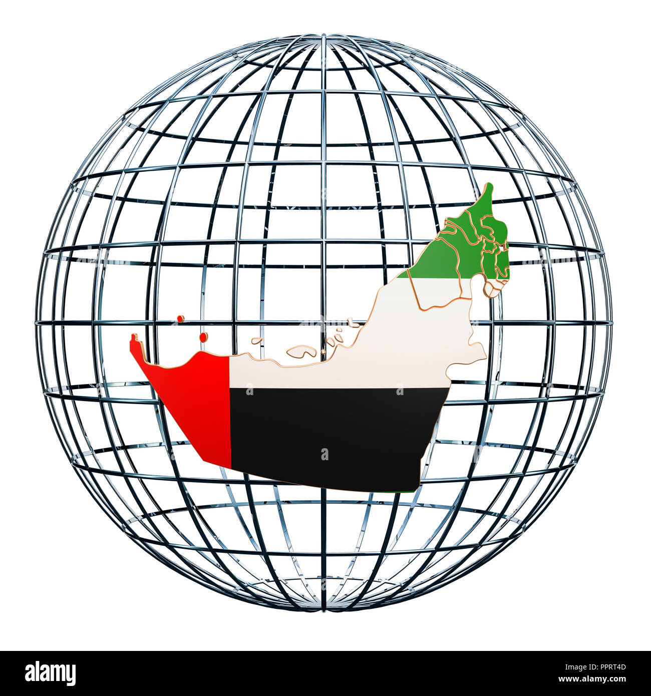 United Arab Emirates map on the Earth Globe. 3D rendering isolated on ...