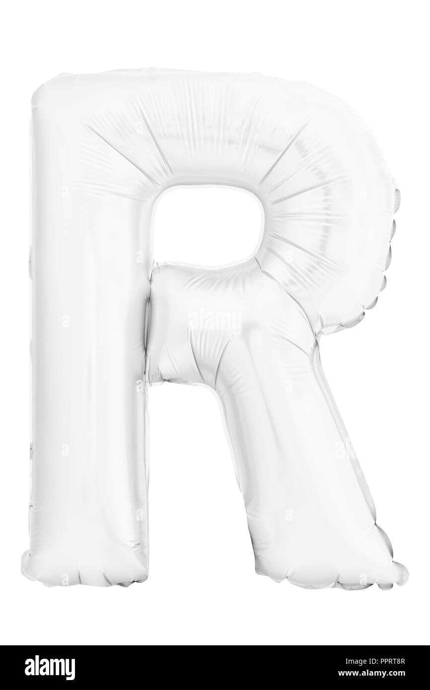 White letter R made of inflatable helium balloon isolated on white ...