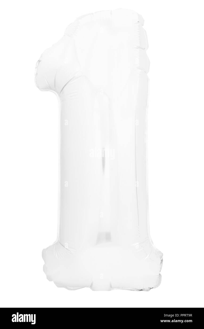 White number one 1 made of helium balloon isolated on white background ...
