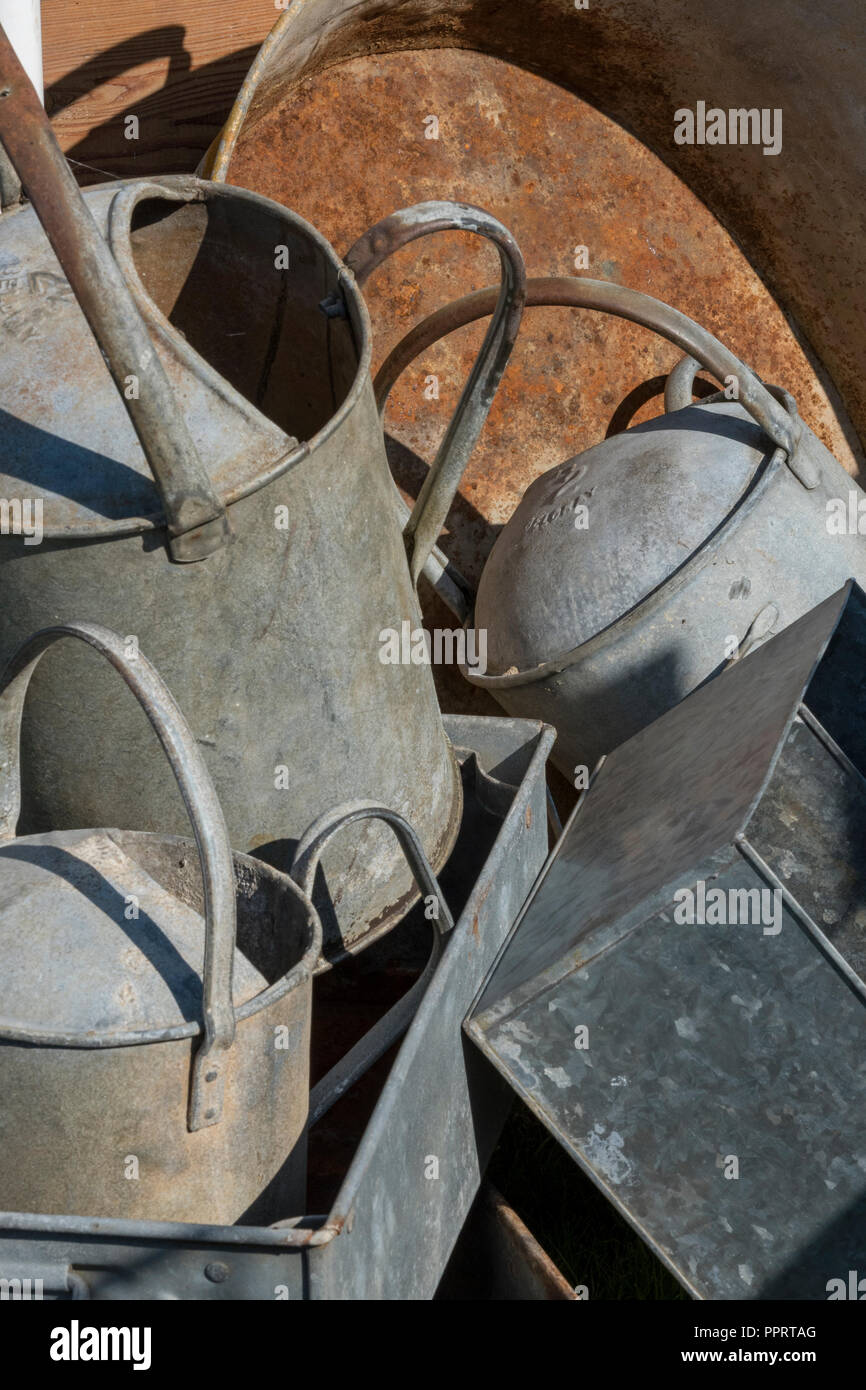 a selection of galvanised steel garden and utility pots and pans ...