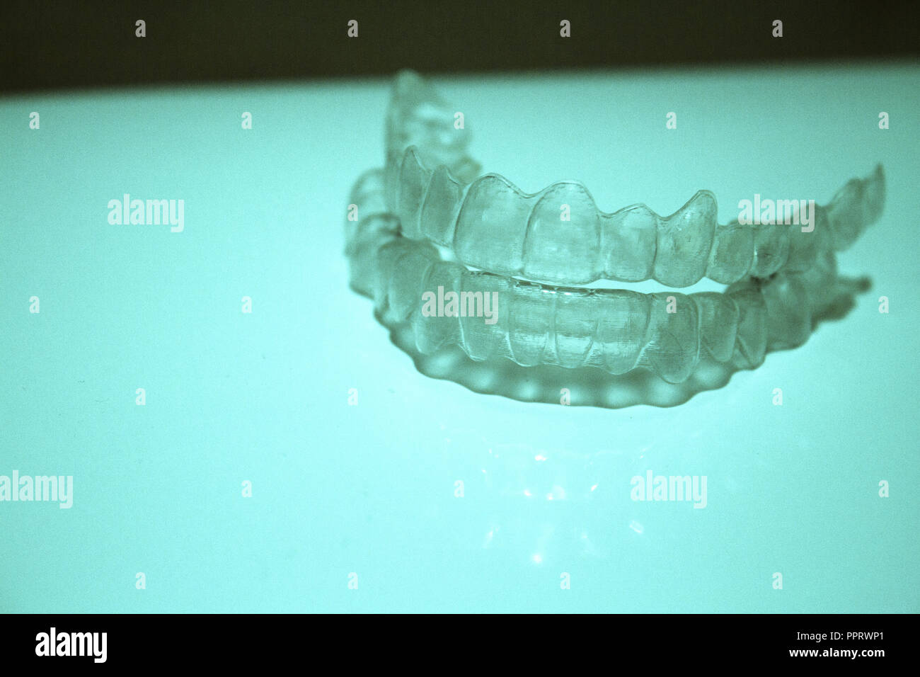 Transparent dental orthodontics to correct dental alignment. No people ...