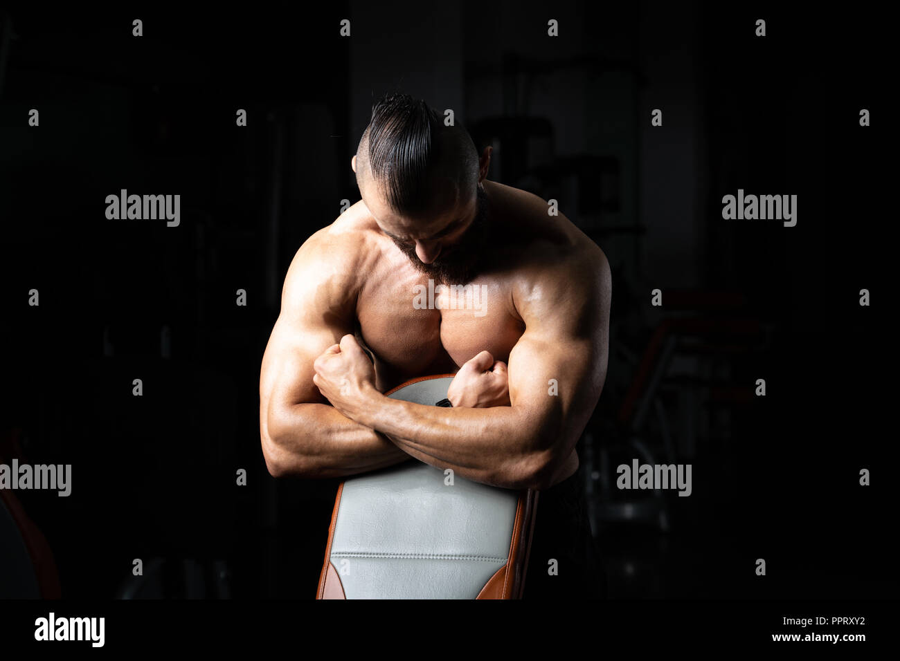 Beard Man Posing In Different Poses Demonstrating His Muscles - Male ...