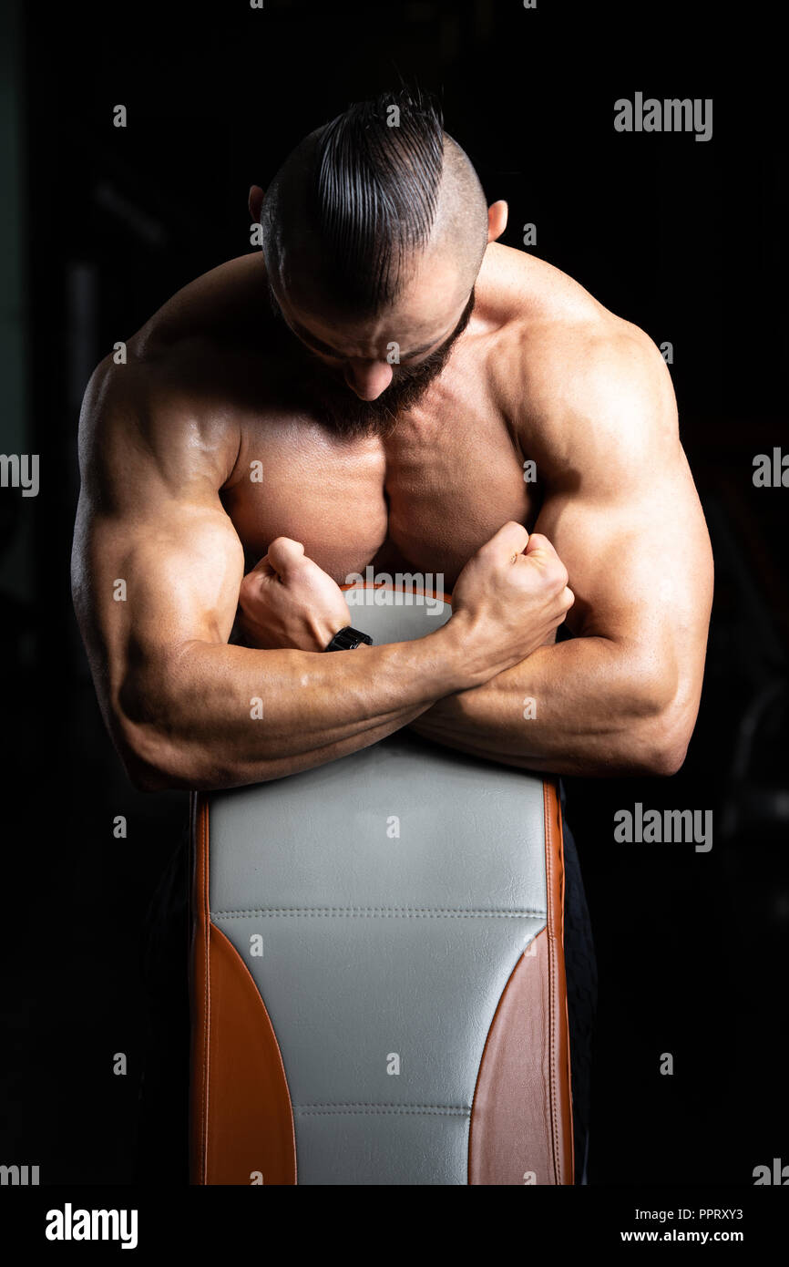 Beard Man Posing In Different Poses Demonstrating His Muscles - Male ...