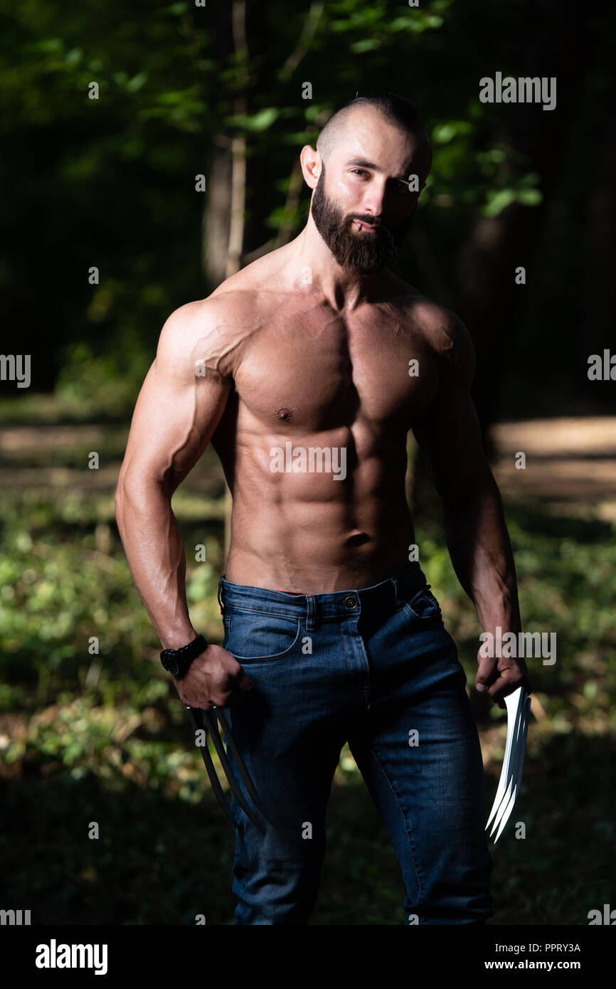 Portrait of a Physically Fit Wolverine With Claws Showing His Well ...