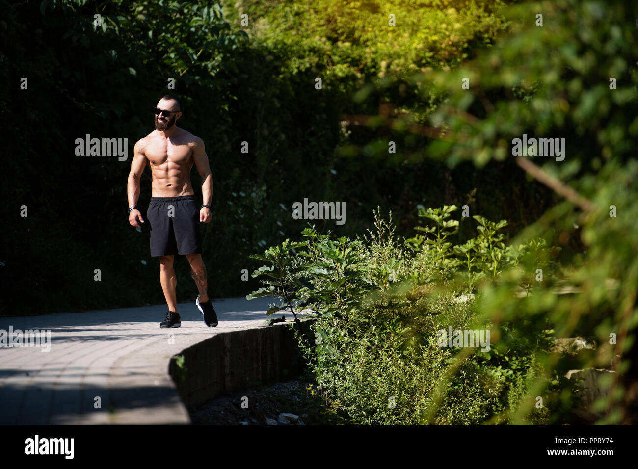 Handsome Beard Man Standing Strong and Posing at Outdoors - Background ...