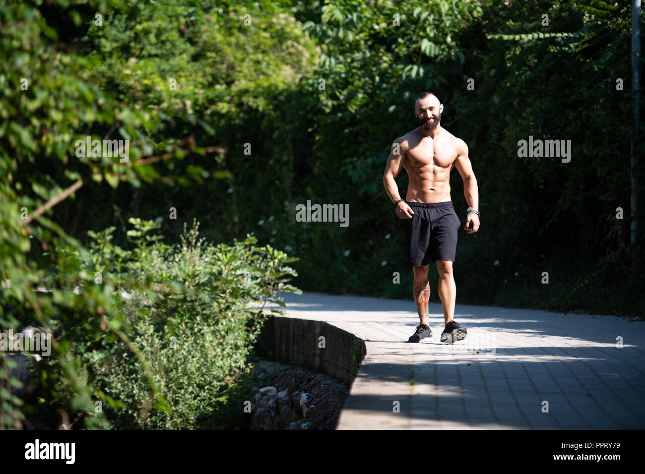 Handsome Beard Man Standing Strong and Posing at Outdoors - Background ...