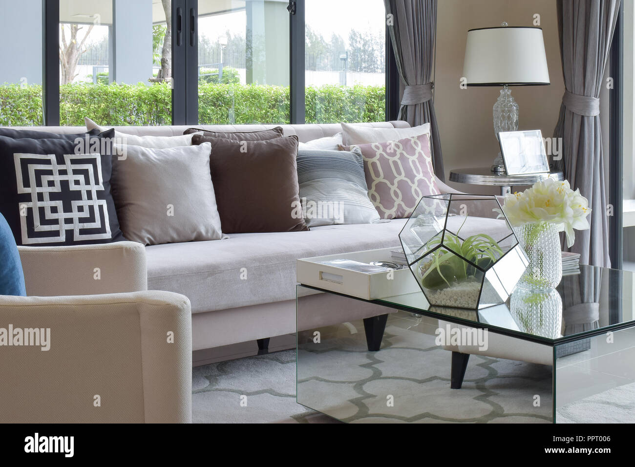 modern living room design with sofa and lamp Stock Photo - Alamy