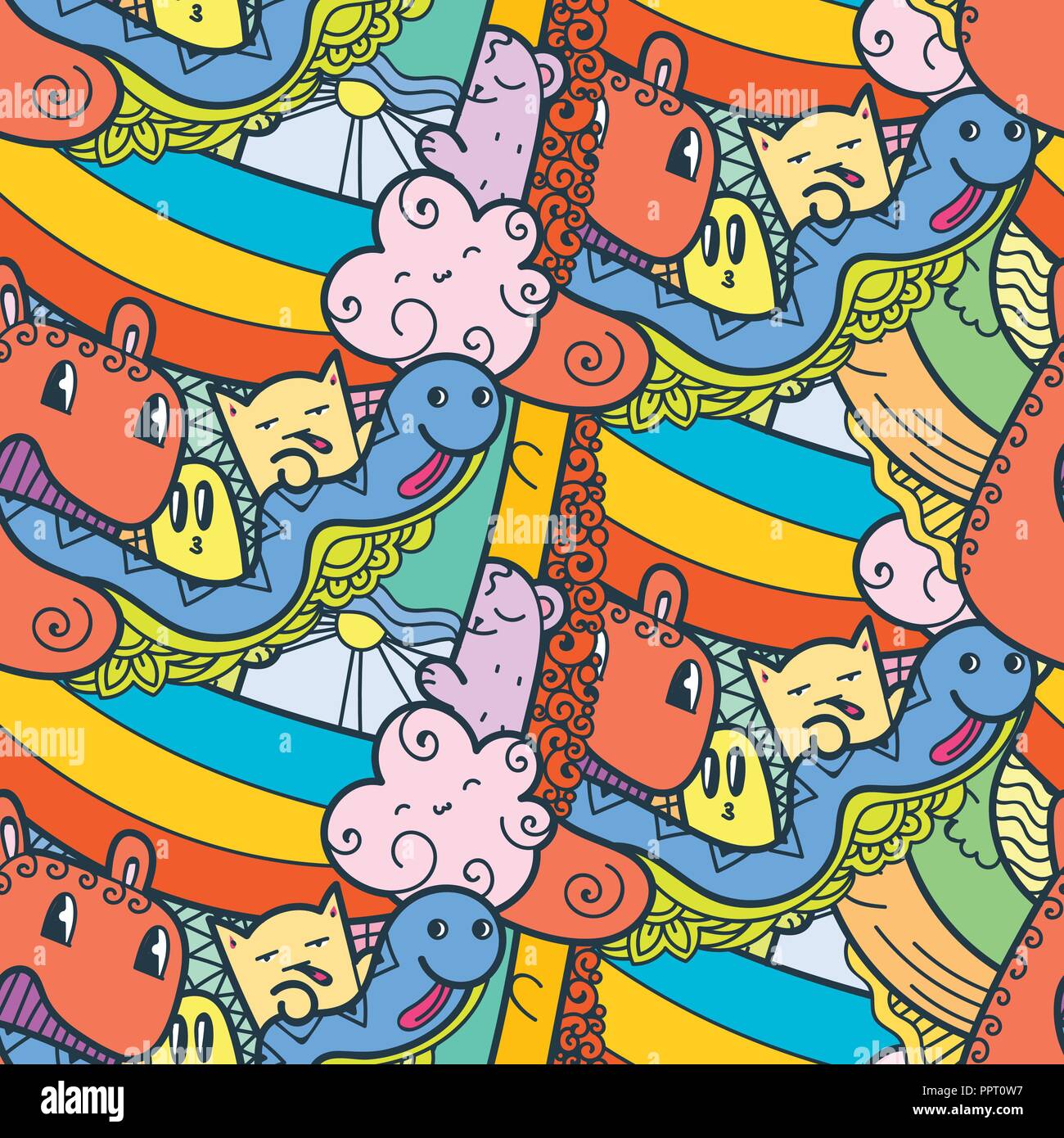 Funny doodle monsters seamless pattern for prints, designs and coloring ...