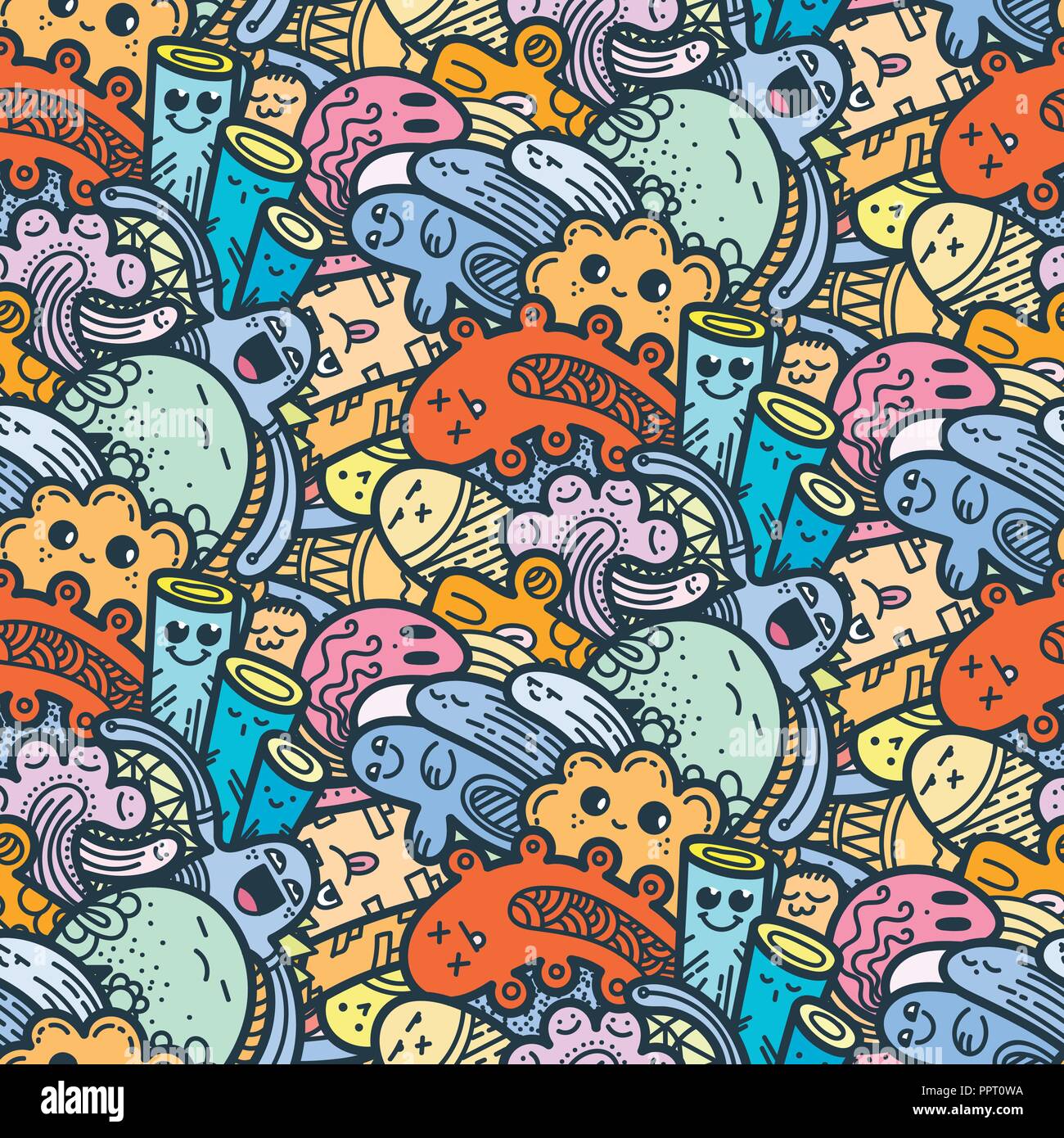 Funny doodle monsters seamless pattern for prints, designs and coloring ...