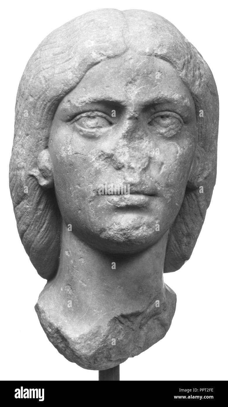 Portrait Head of a Girl worked for insertion in a Statue; Roman Empire ...