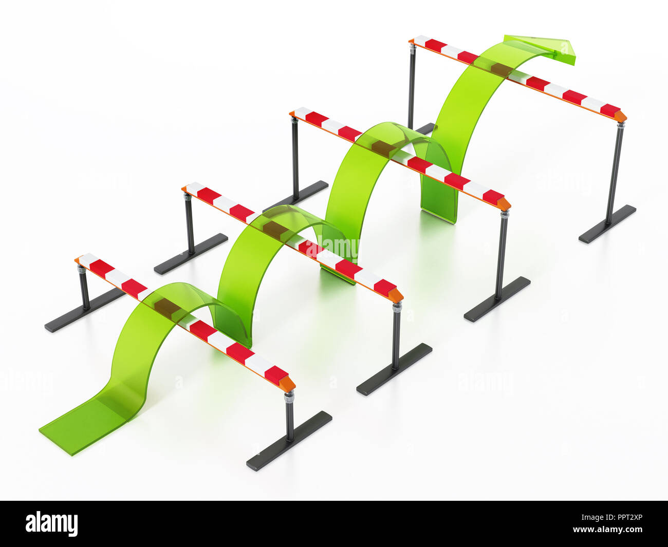 Blue arrow jumping over the obstacles. 3D illustration Stock Photo - Alamy