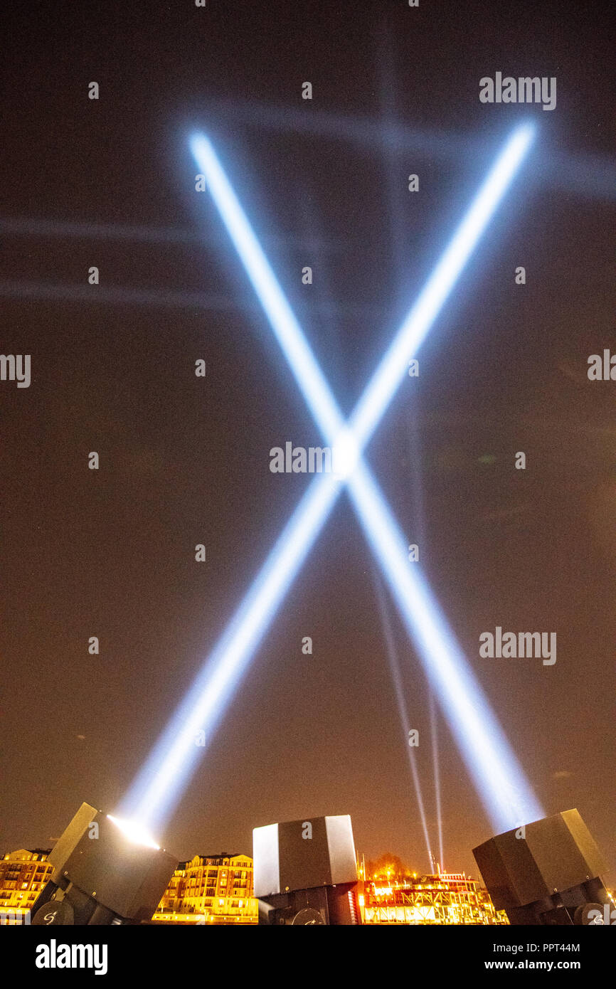 Large search lights draw attention to Light City in Baltimore Stock ...