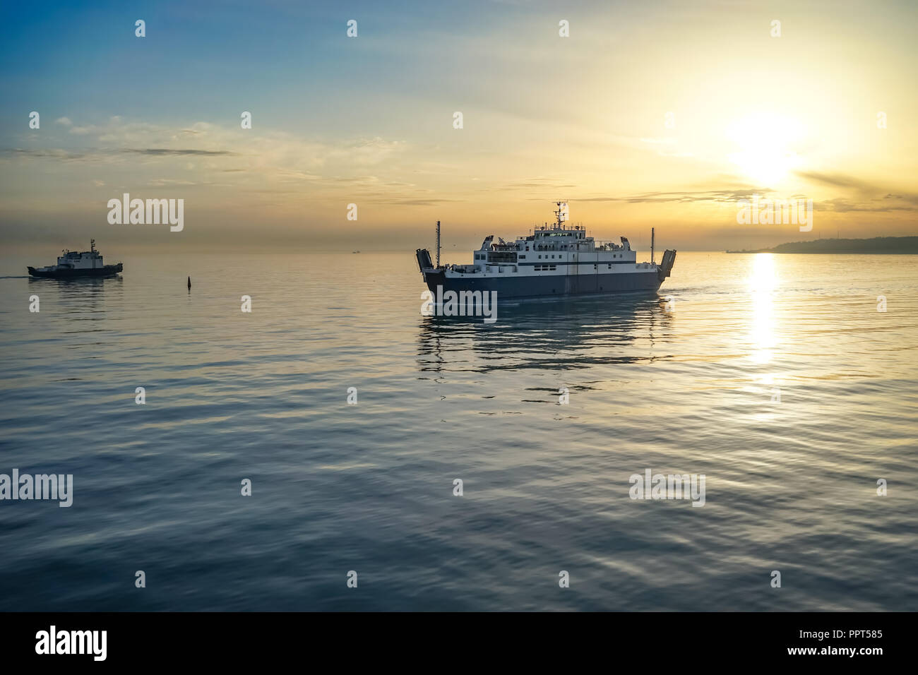 Kerch Strait at sunset, view of the sea and ships Stock Photo - Alamy