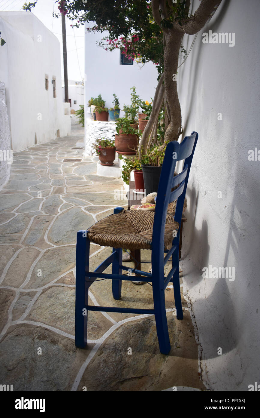 Greece the island of Sikinos. A quiet secluded corner in the Kastro ...