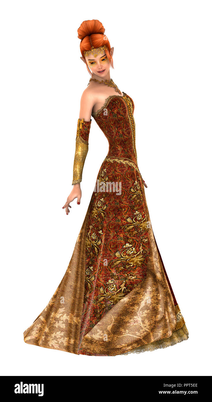 3D rendering of a beautiful princess of autumn isolated on white ...