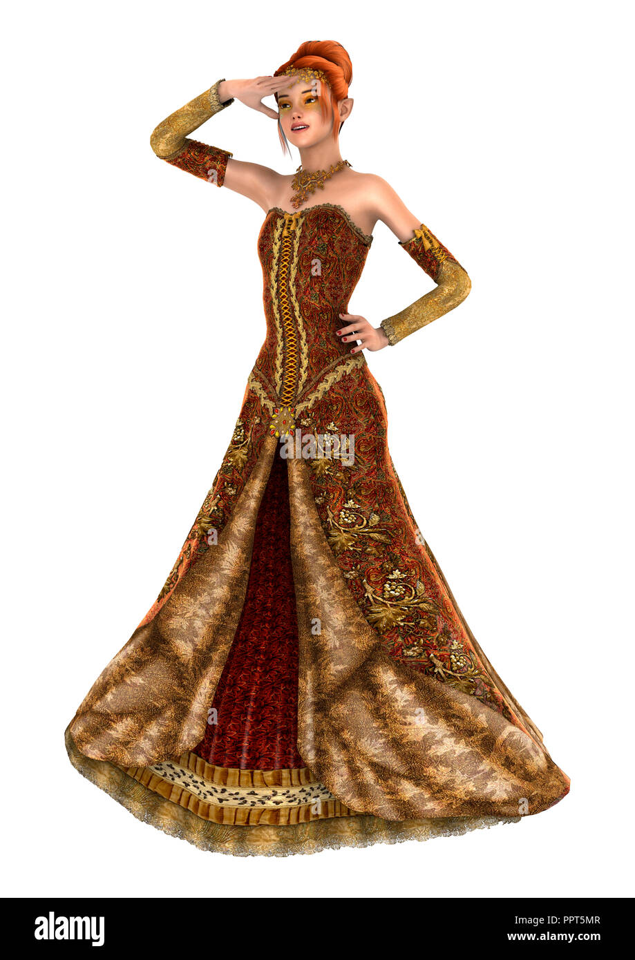 3D rendering of a beautiful princess of autumn isolated on white ...