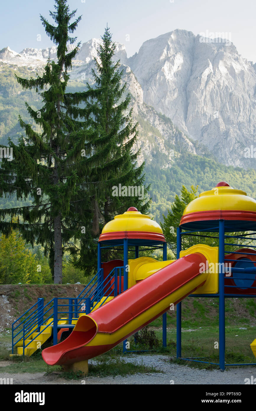 Children playground in the high mountain Alps Stock Photo - Alamy