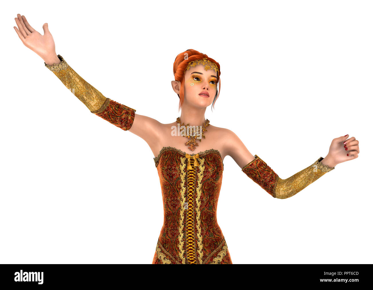 3D rendering of a beautiful princess of autumn isolated on white ...