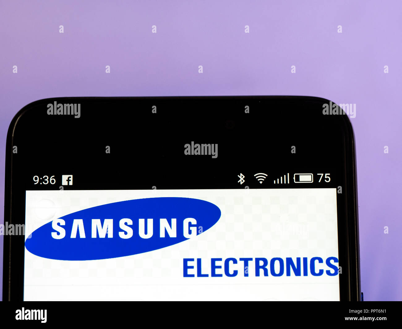 Samsung logo seen displayed on smart phone. Samsung is a South Korean ...