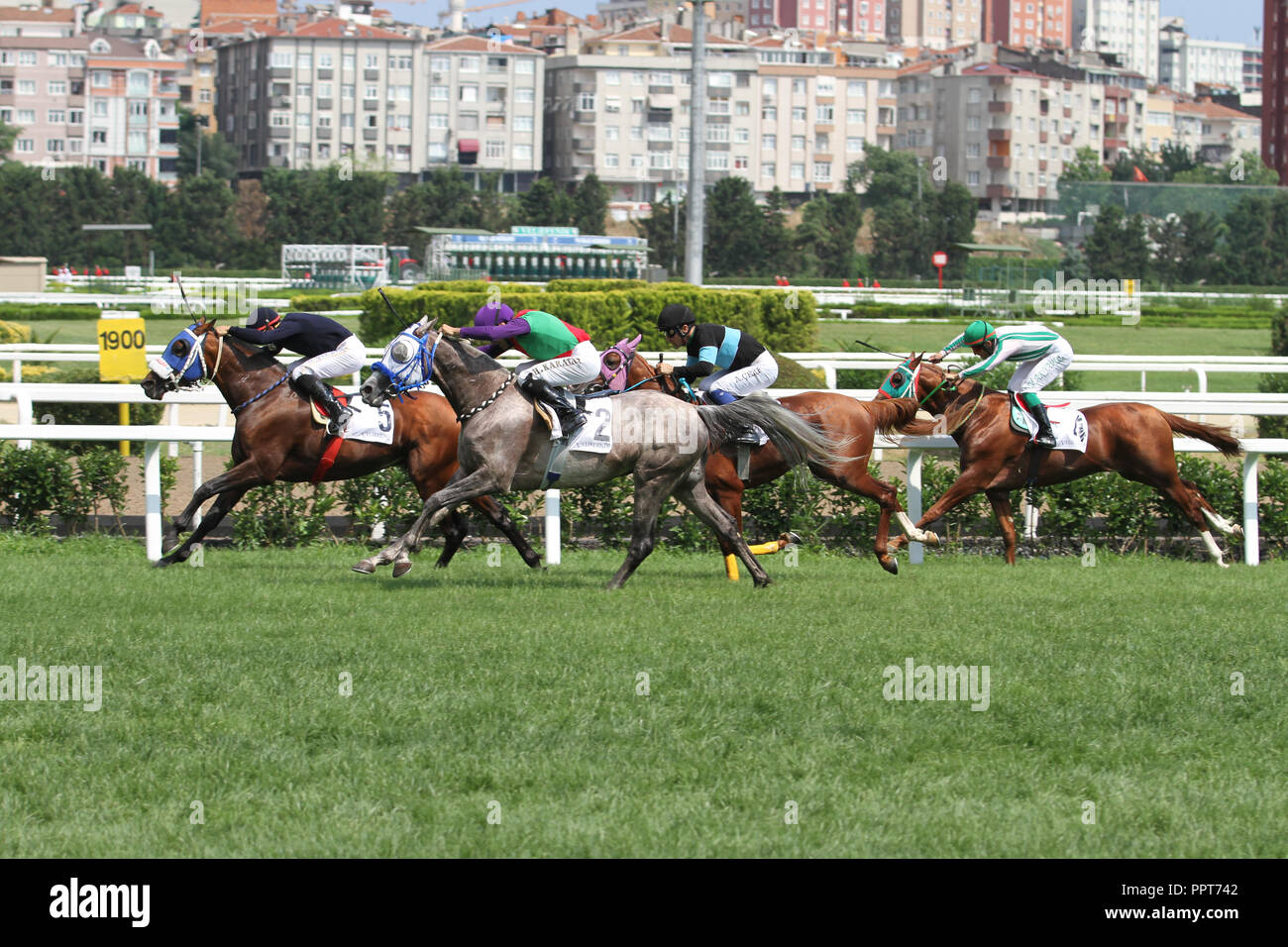 ISTANBUL, TURKEY - JULY 01, 2018: Riders compete in a run in Istanbul ...