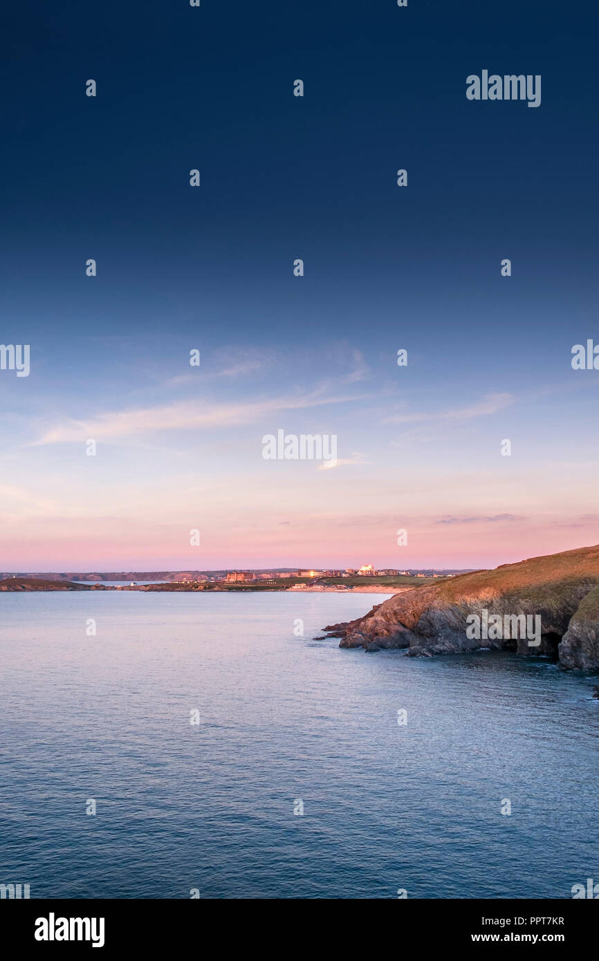 Late evening light over Fistral Bay in Newquay in Cornwall Stock Photo ...