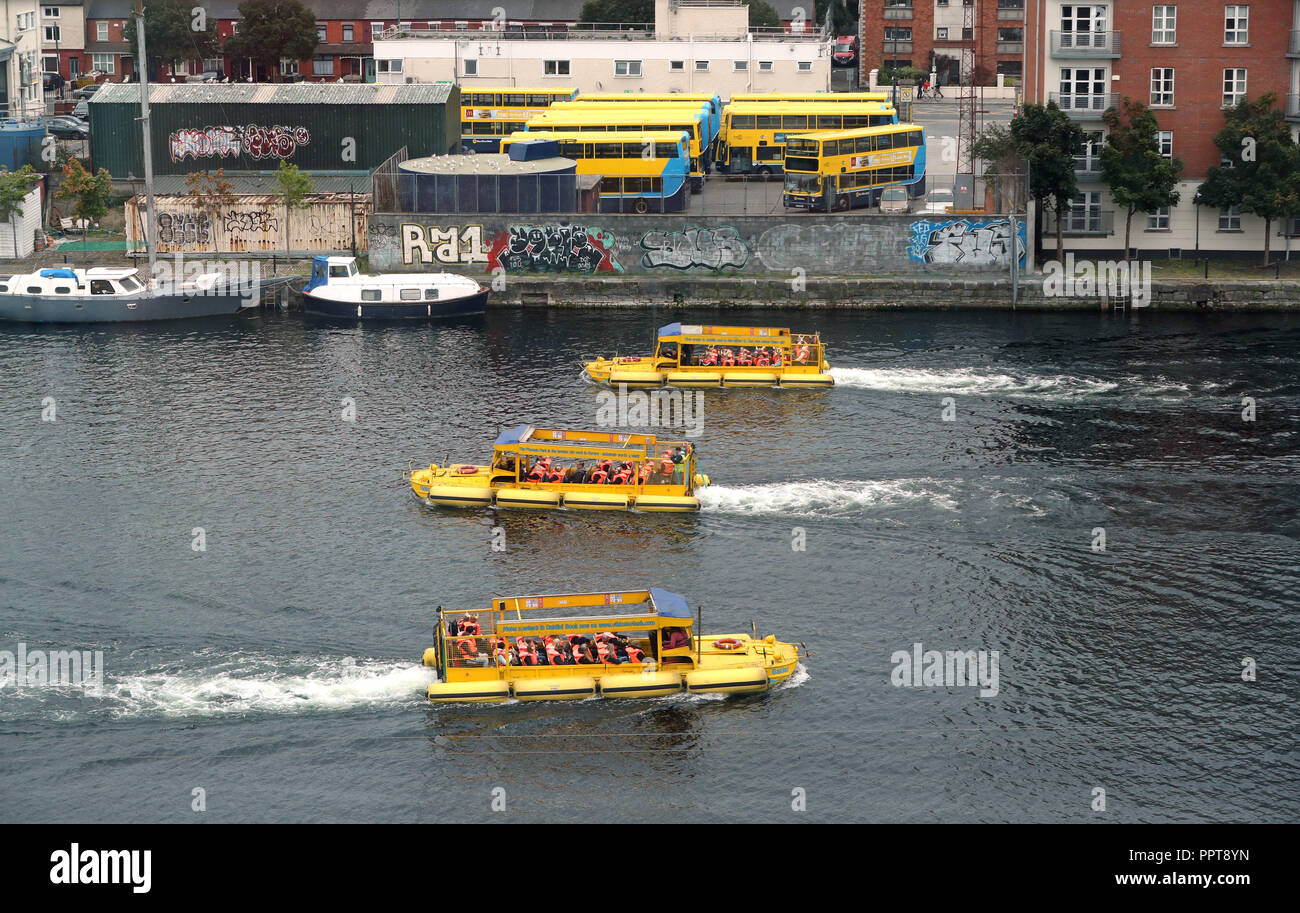 Viking splash amphibious tourist buses in Grand Canal Dock, Dublin ...