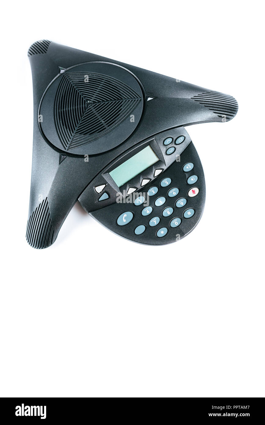 top view of modern conference phone isolated on white Stock Photo - Alamy