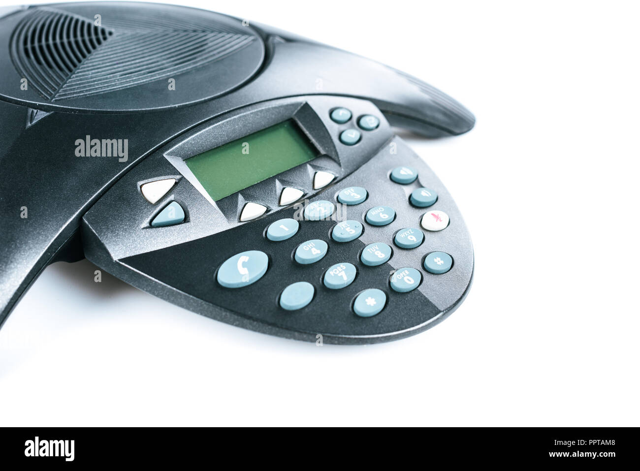 close-up shot of conference phone isolated on white Stock Photo - Alamy