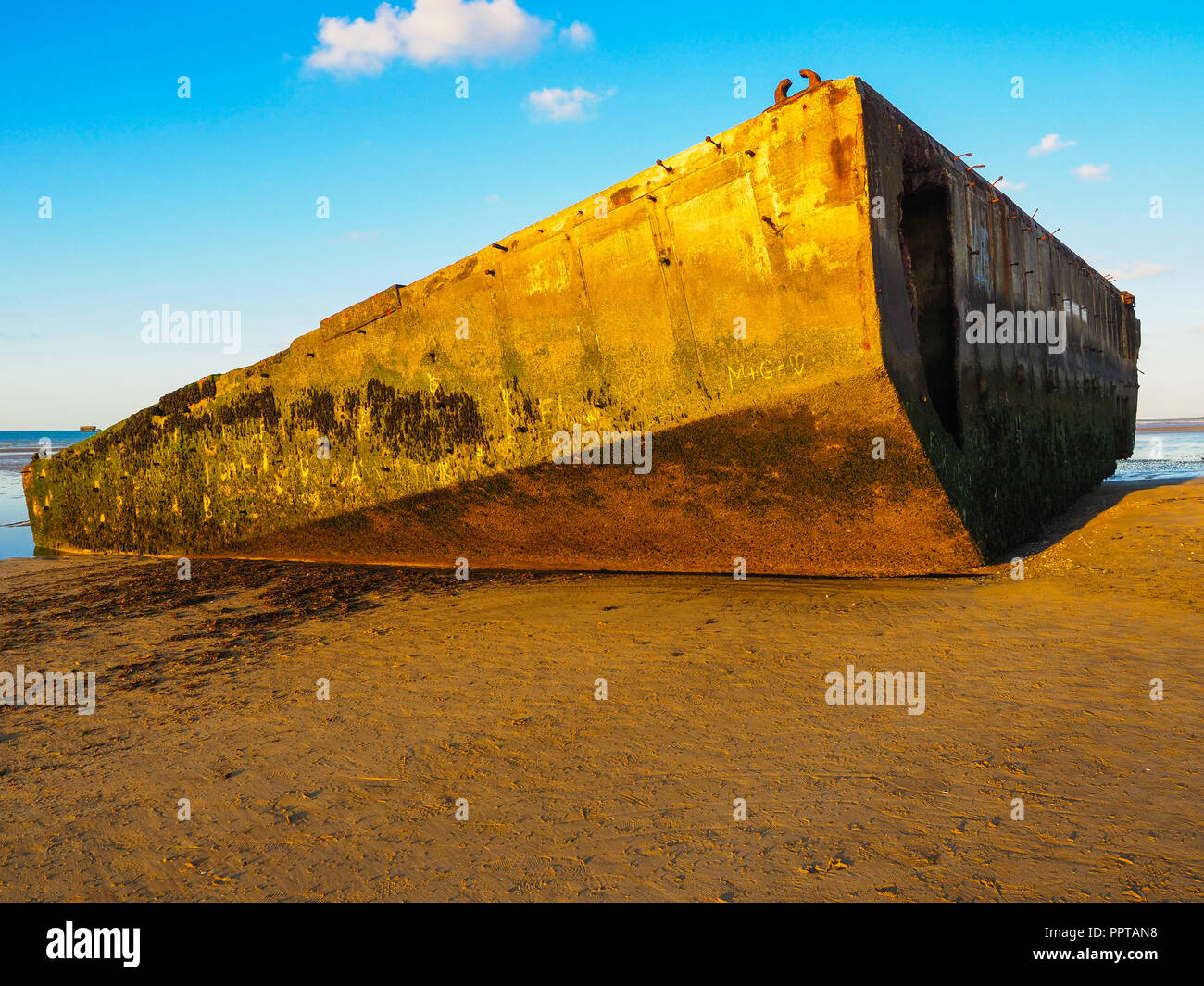 Mulberry Harbour Caisson on Gold Beach in Arromanches, Normandy Stock ...