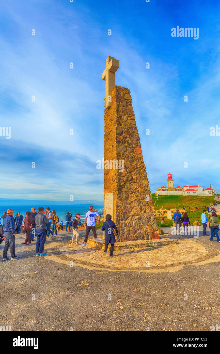 Cabo da Roca, Portugal - March 28, 2018: Monument declaring Cabo da ...