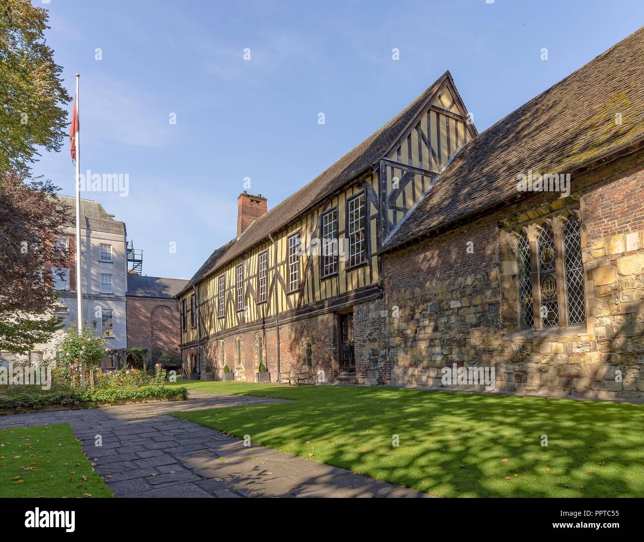 The historic Merchant Adventurers’ Hall in York. Stone and brick ...